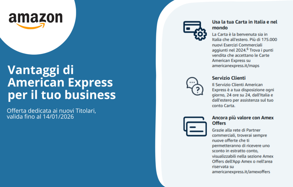 Carta Amazon Business Amex: fino a 200€ di riaccredito acquisti